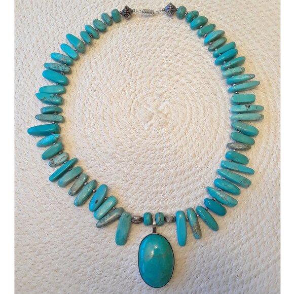 Vintage | Jewelry | Vintage 97s Turquenite Sterling Silver Necklace ...